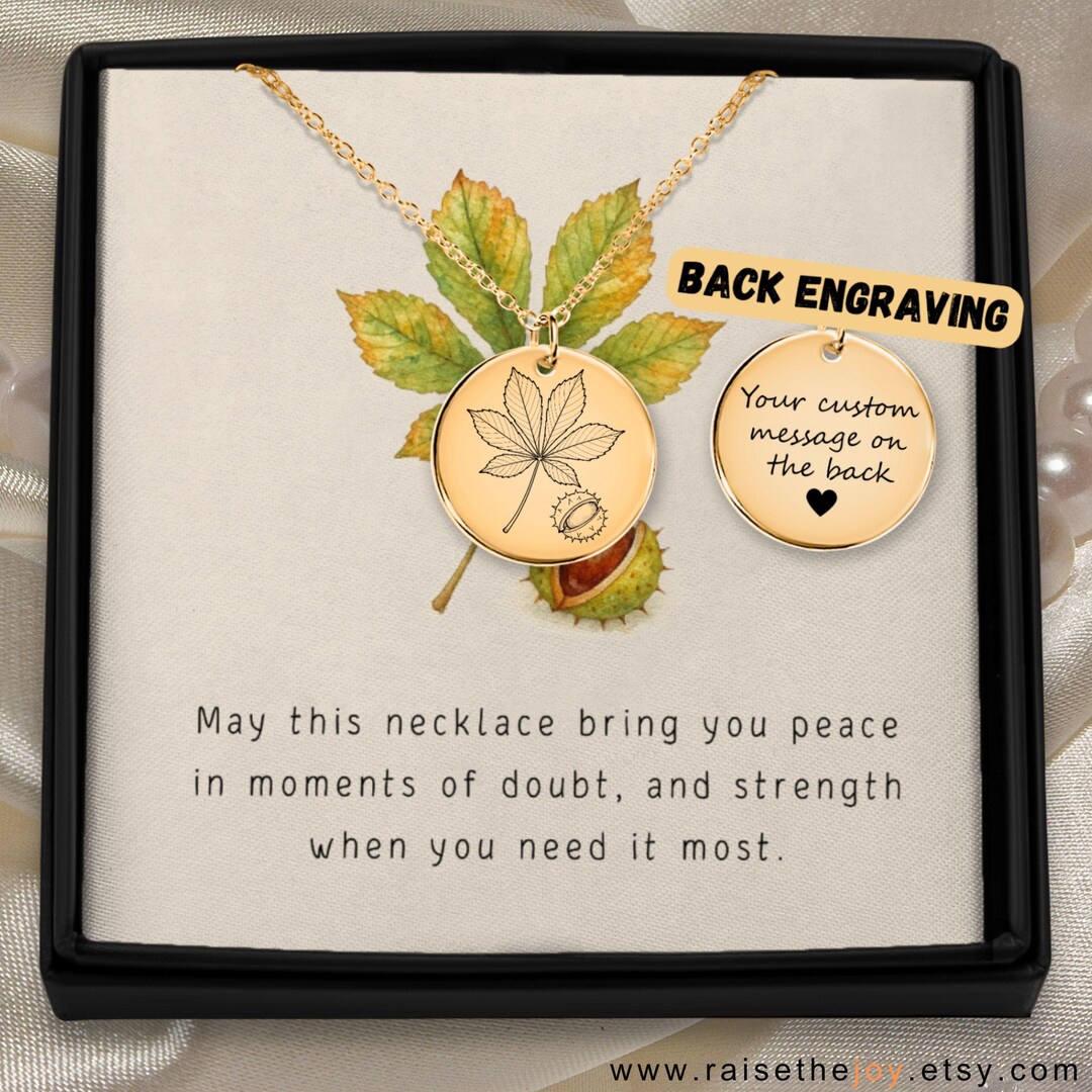 Engraved Chestnut Tree Leaf Pendant For Mother Autumn Solstice Jewelry ...