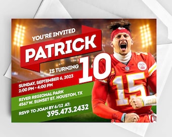 Patrick Mahomes Kansas City Chiefs Editable Birthday Invitation ...