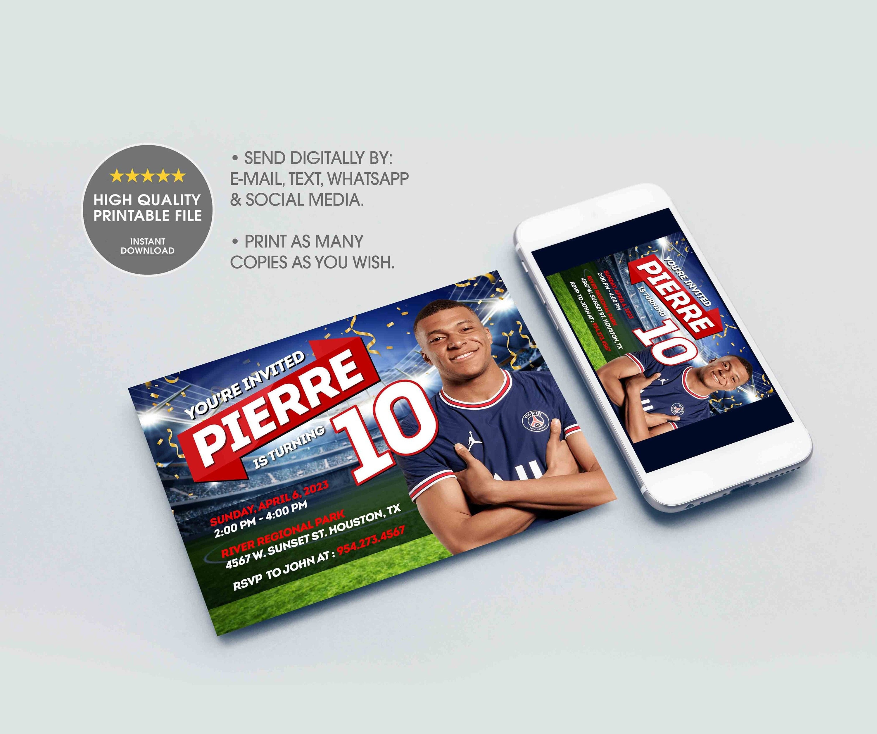 Kylian Mbappé Birthday Invitation, Made to Order Printable Birthday ...