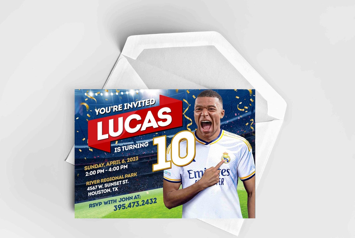 Custom Mbappé Birthday Invitation, Personalized Real Madrid Birthday ...