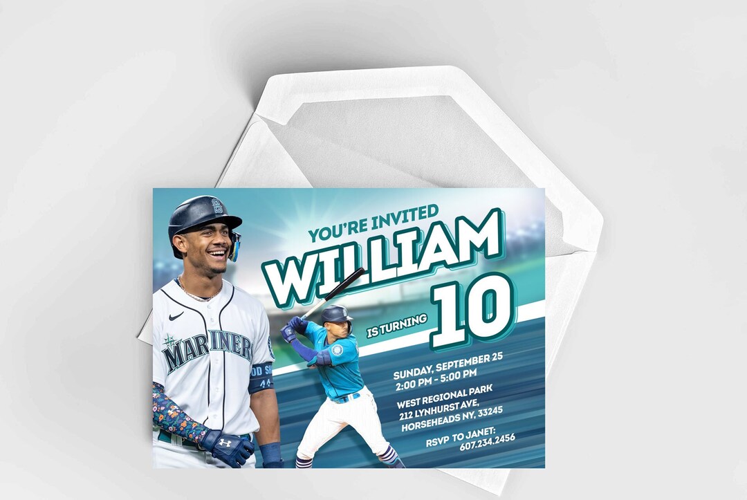 Personalized Seattle Mariners Birthday Invitation Julio Rodriguez ...