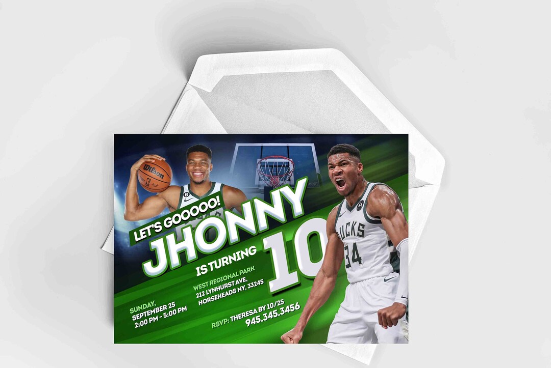 Custom Giannis Birthday Invite, Custom Milwaukee Bucks Invite ...