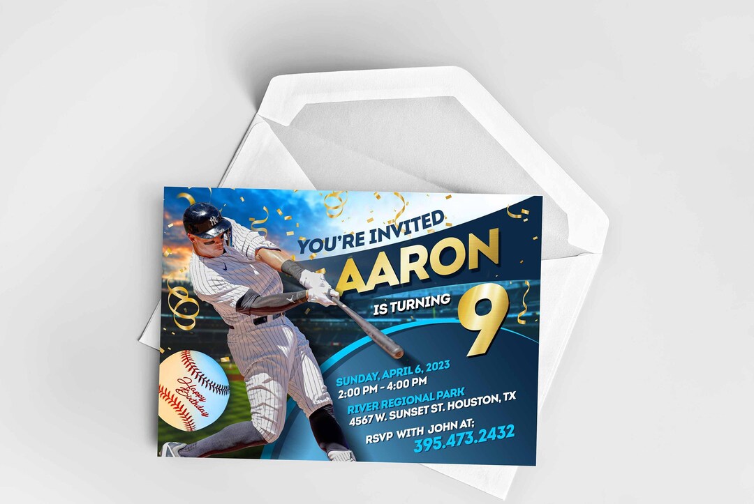 New York Yankees Birthday Invitation, Personalized Aaron Judge Baseball ...
