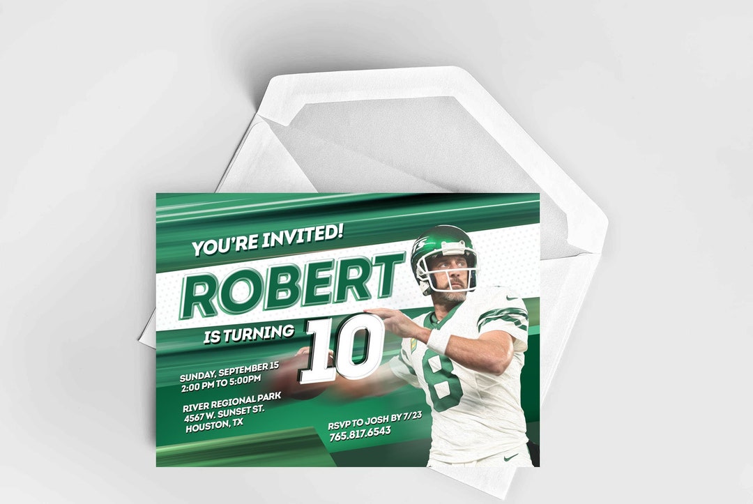 New York Jets Birthday Invitation, Aaron Rodgers Custom Birthday Invite ...