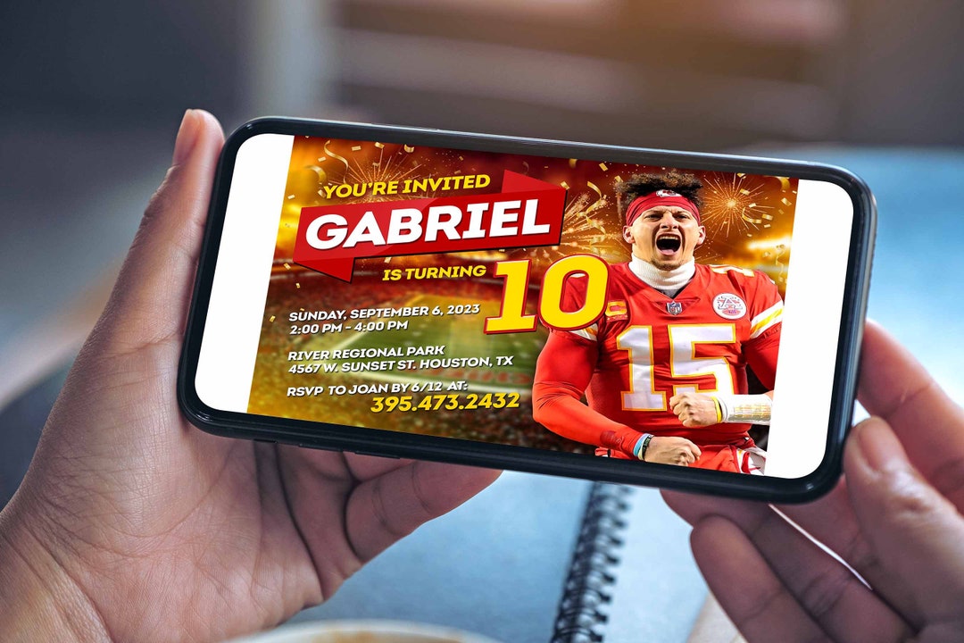 Digital Mahomes Birthday Invite, Personalized Kansas City Chiefs ...
