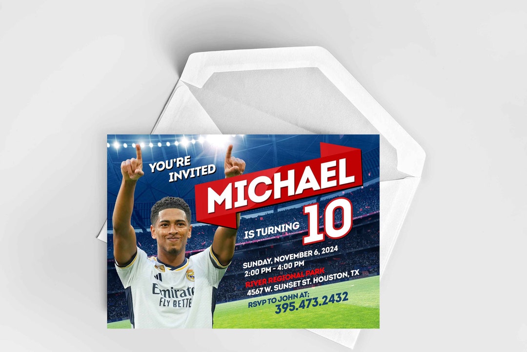 Custom Jude Bellingham Birthday Invitation, Personalized Real Madrid ...