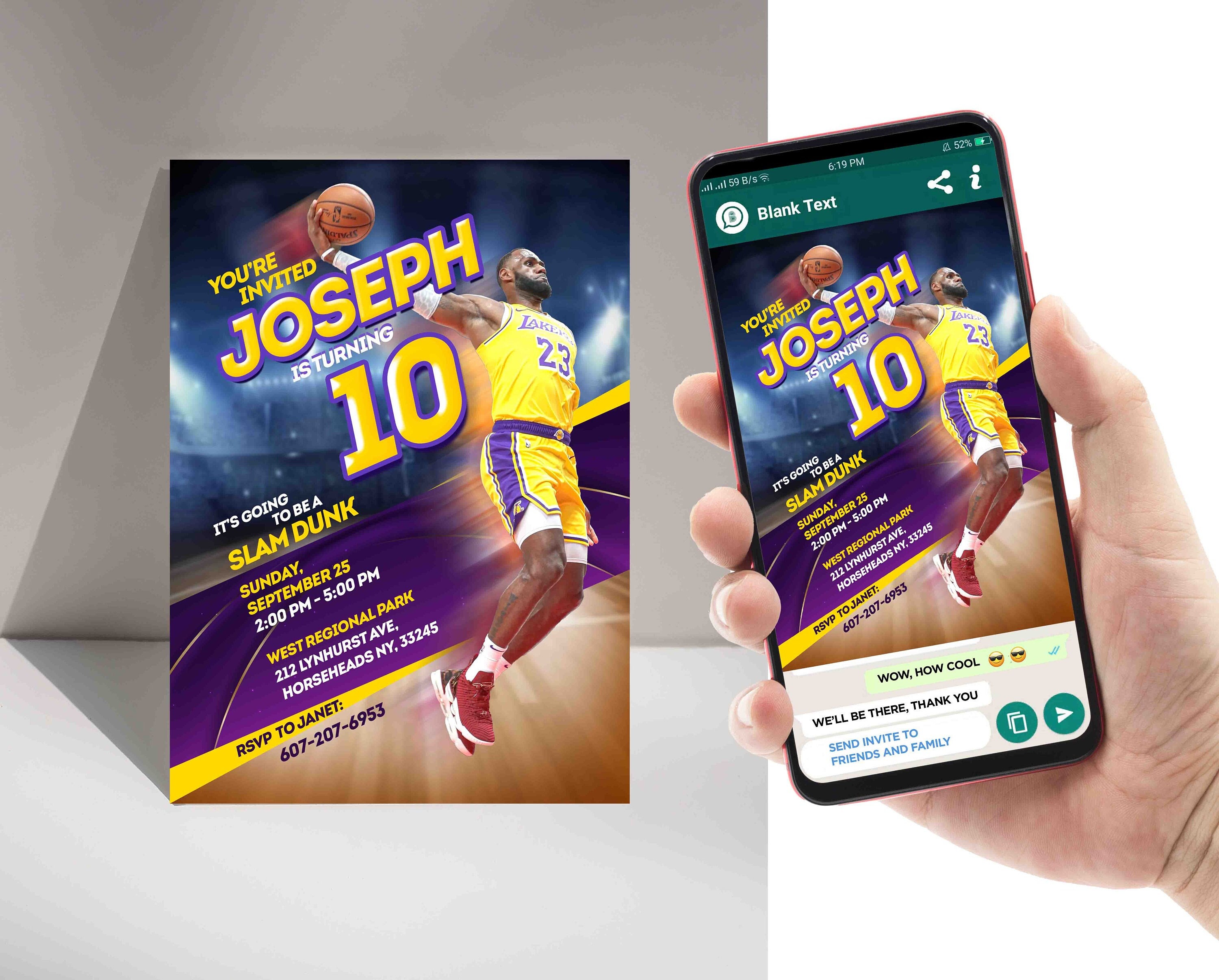 Lebron Birthday Invitation, Made to Order Custom LA Lakers Birthday ...