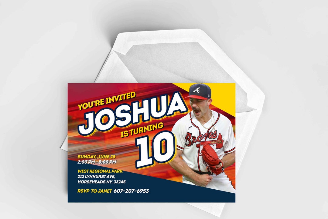 Atlanta Braves Birthday Invitation, Personalized Spencer Strider ...