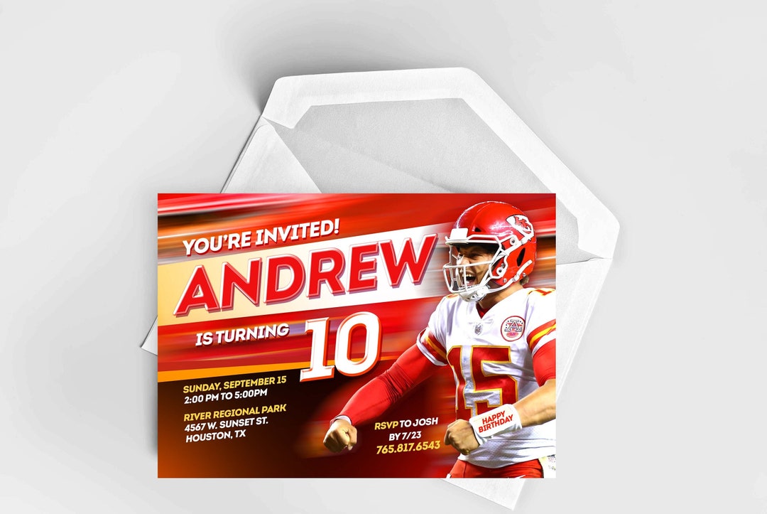Patrick Mahomes Birthday Invitation Custom, Personalized Kansas City ...
