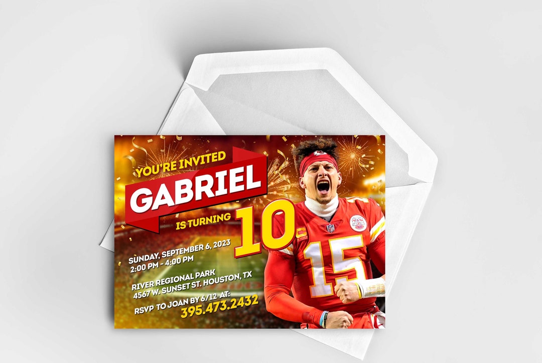 Custom Patrick Mahomes Birthday Invitation, Personalized Kansas City ...