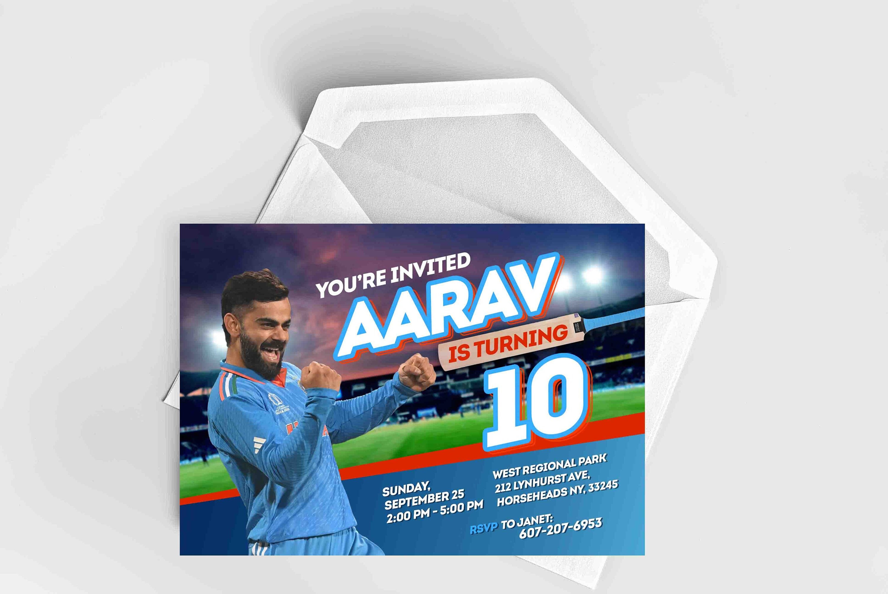 Custom Virat Kohli Birthday Invitation, Personalized Cricket Birthday ...
