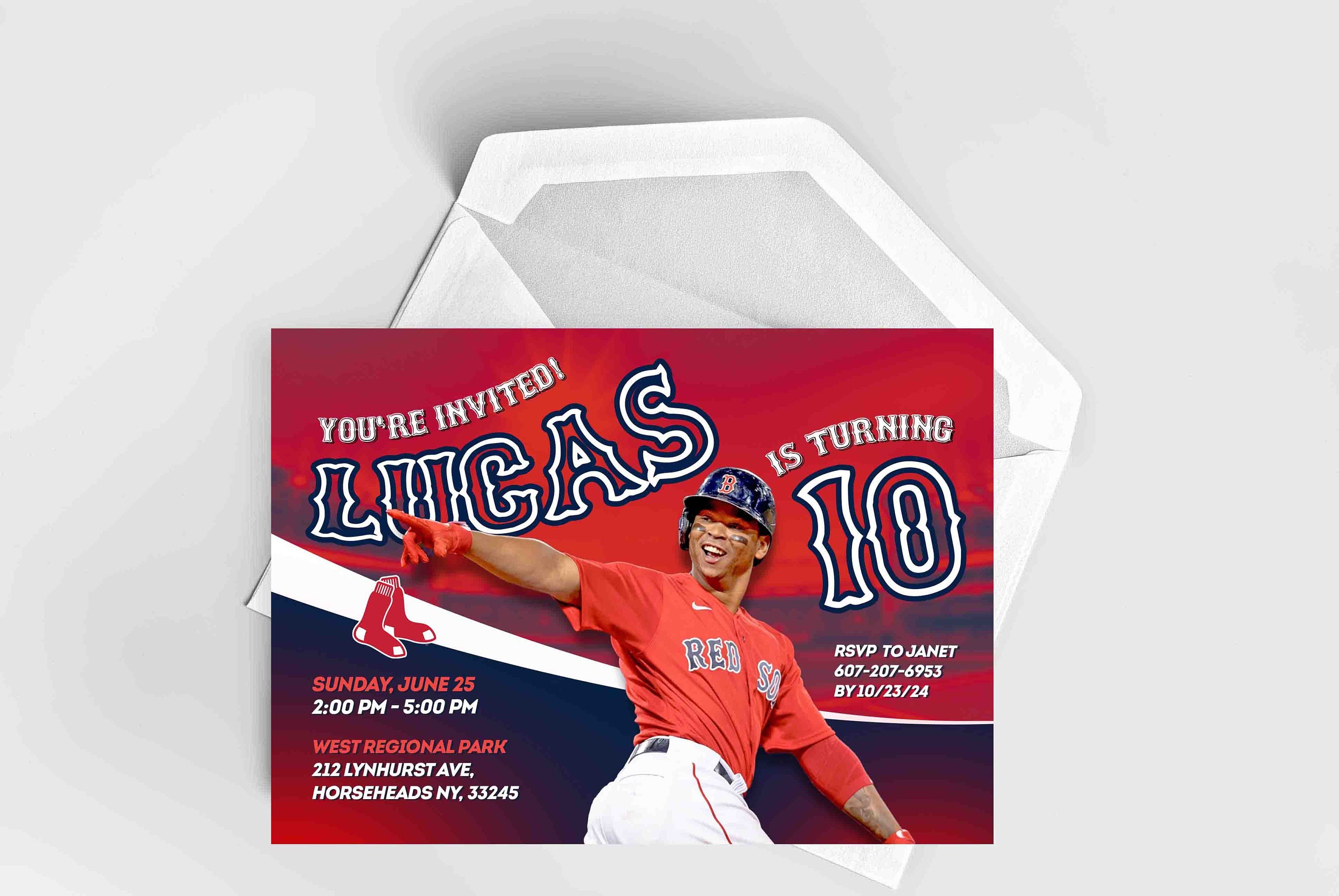 Custom Red Sox Birthday Invitation Personalized Refael Devers Baseball Invite Boston Red Sox
