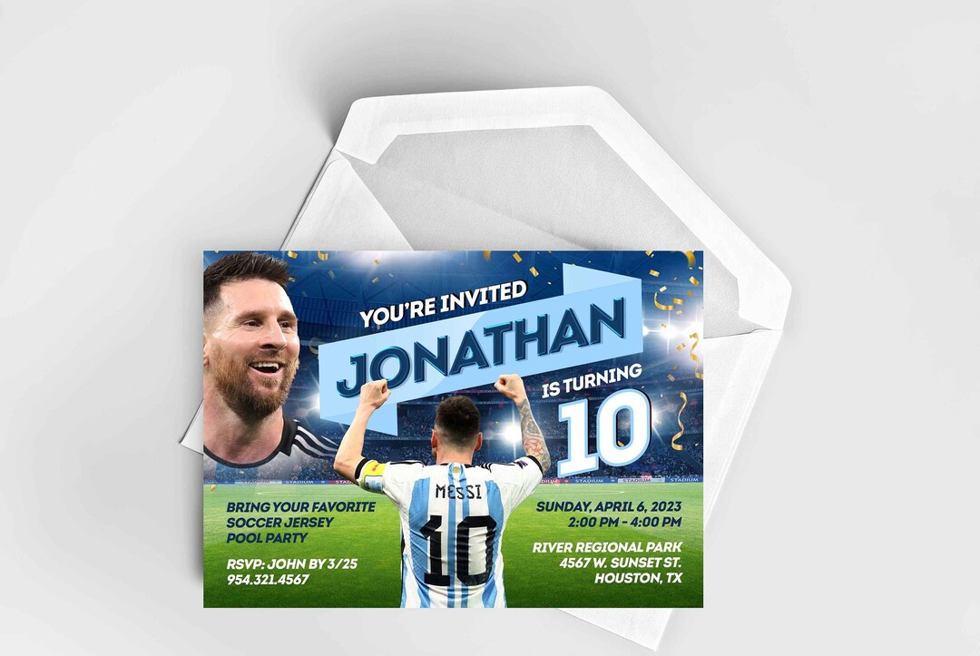 Messi Birthday Invitation, Made to Order Customizable Birthday Card ...