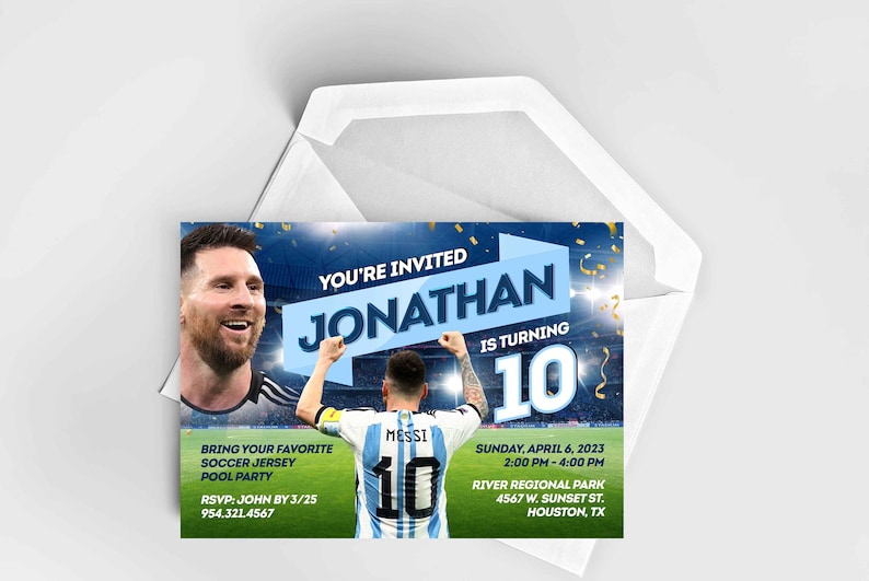 Messi Birthday Invitation, Made to Order Customizable Birthday Card ...