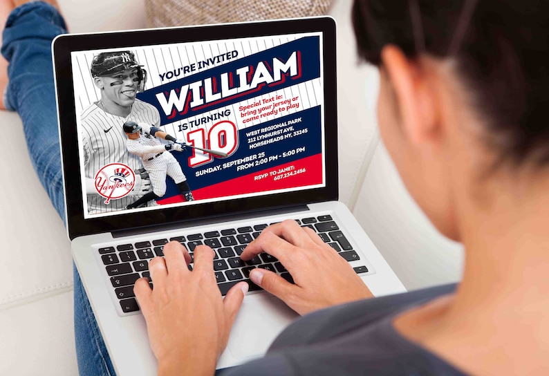 Yankees Birthday Invitation, Personalized Aaron Judge Invite, Digital ...
