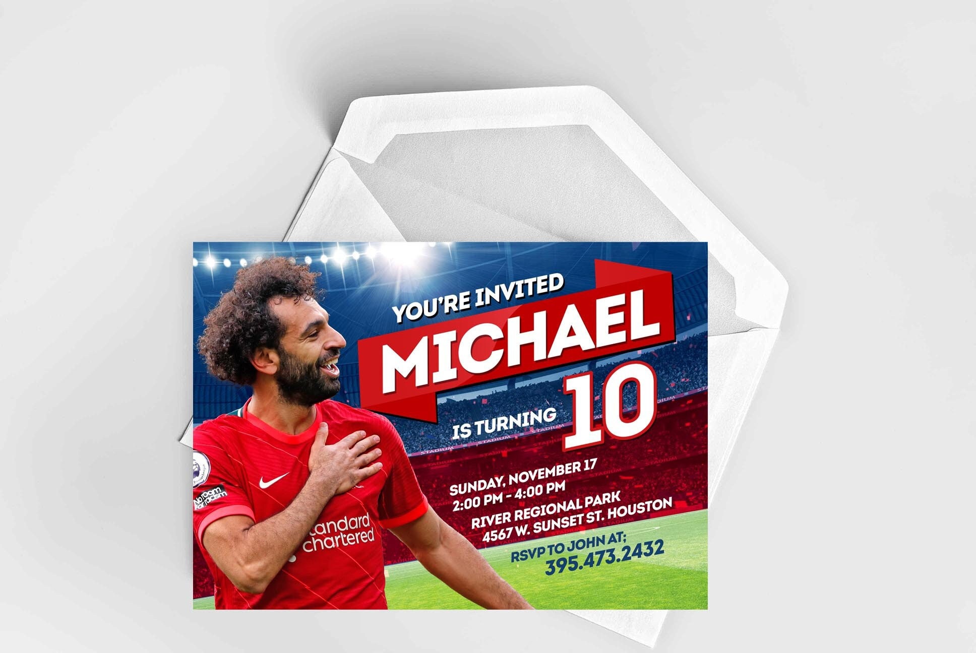 Custom Mohamed Salah Birthday Invite, Liverpool Birthday Invite ...