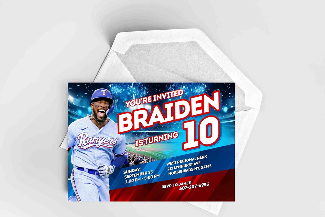 Texas Rangers Birthday Invitation, Adolis Garcia Custom Baseball Invite ...