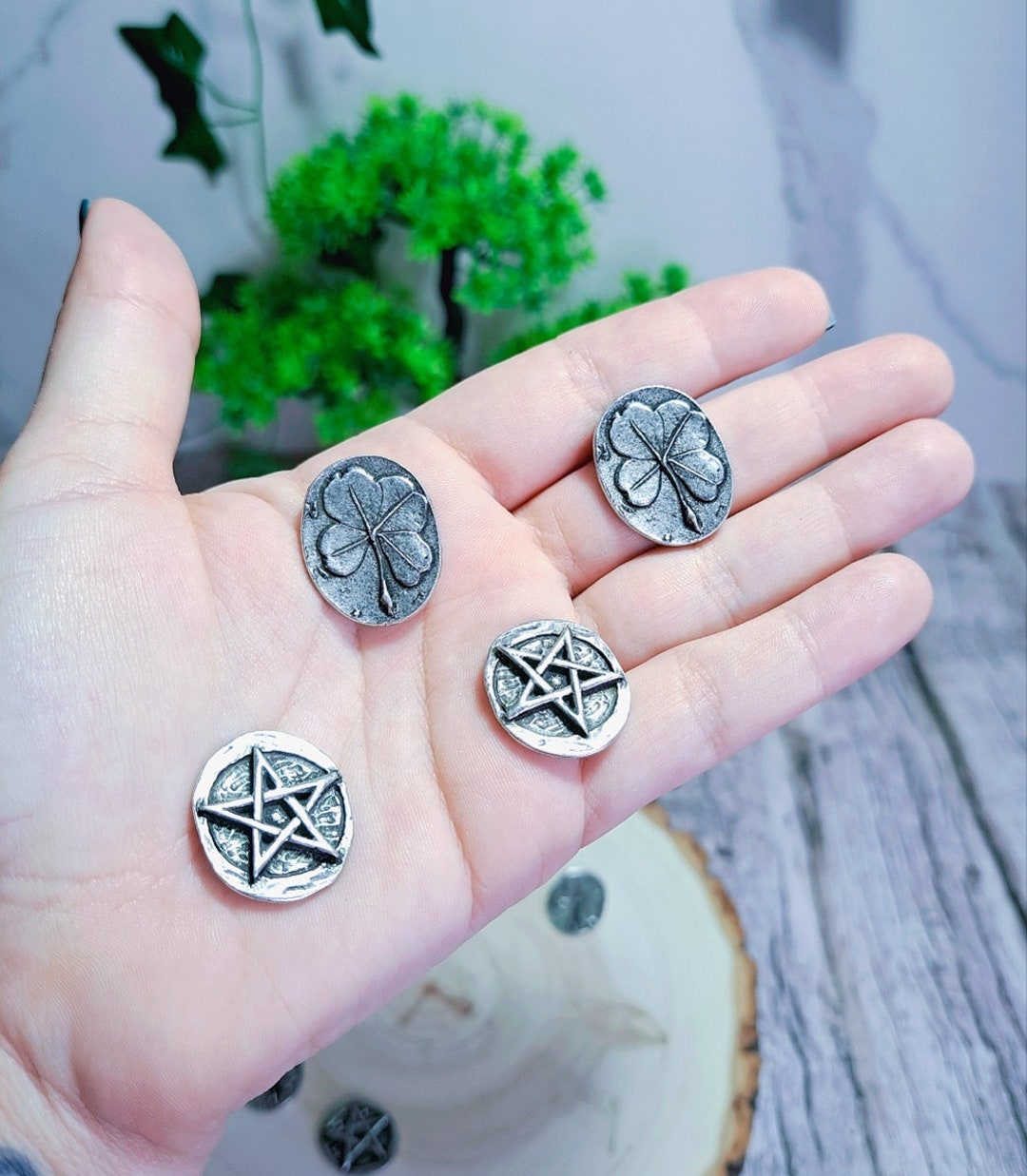 Pewter Pocket Talismans, Clover & Pentagram - Etsy