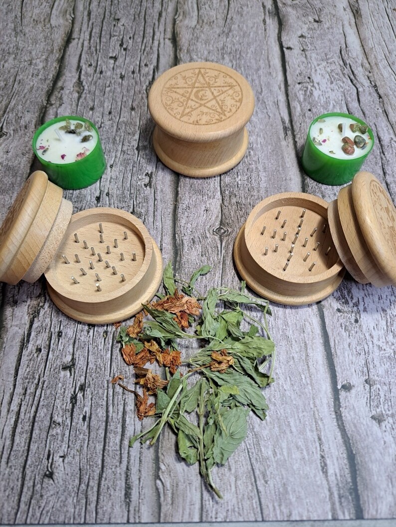 Wooden Herb Grinders With Pentacle, Goddess, or Cauldron Etchings - Etsy