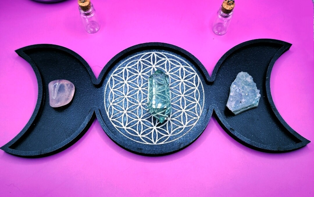 Wooden Triple Moon Tray - Engraved Flower of Life - Etsy