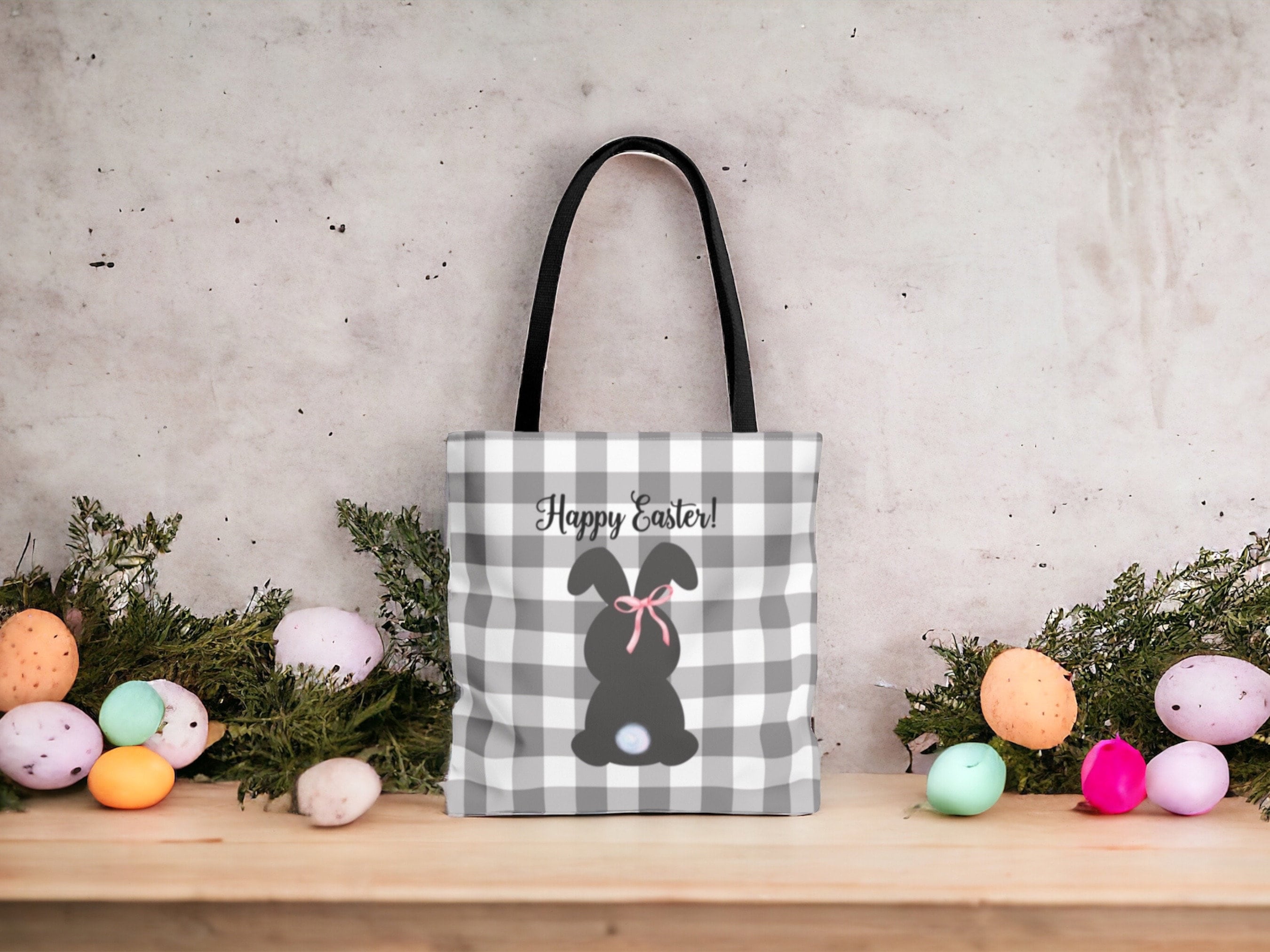 Easter Tote Bag. Grey Plaid, Easter Egg Hunt Tote. - Etsy