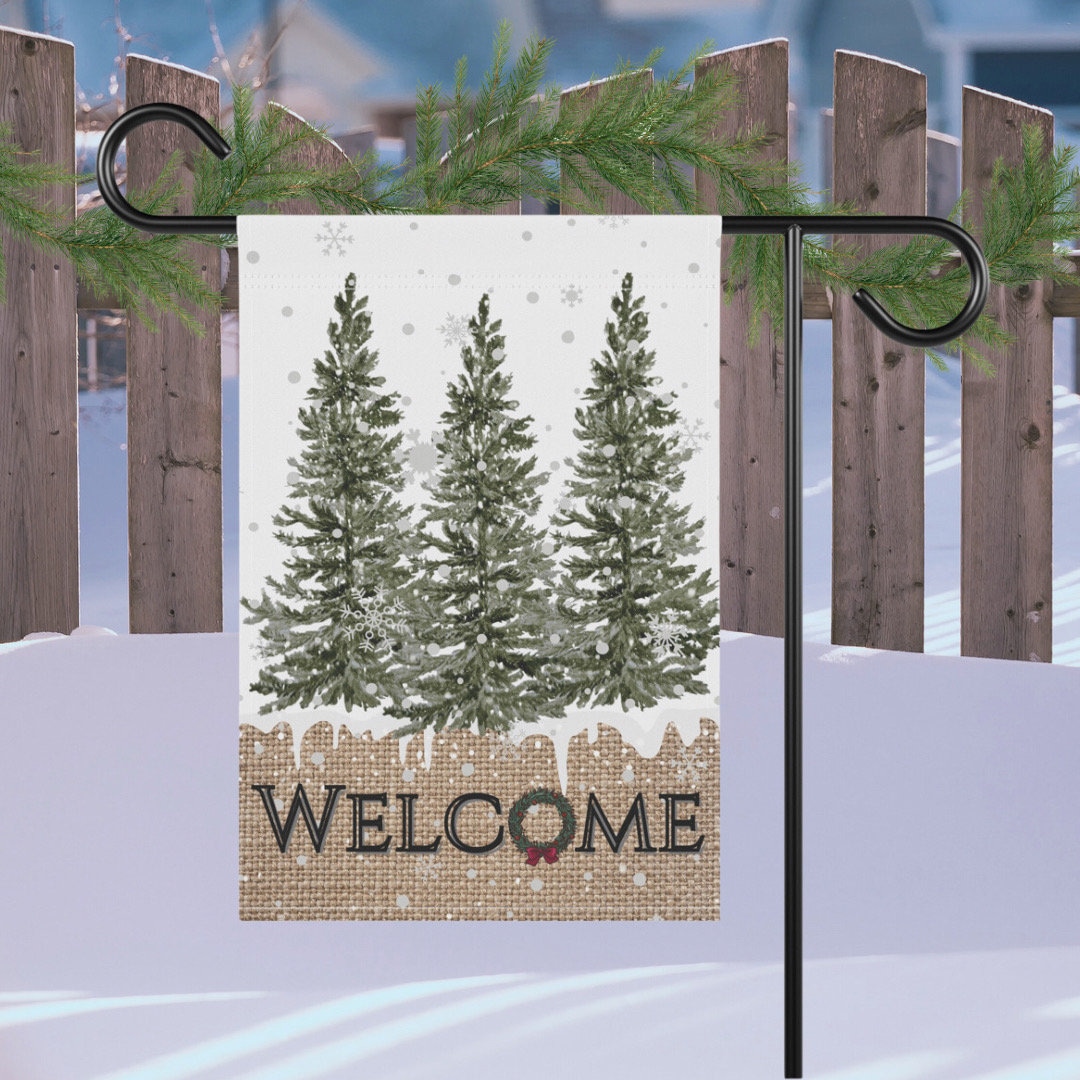 Christmas Evergreen Tree Welcome Garden Banner: Farmhouse Holiday Decor ...