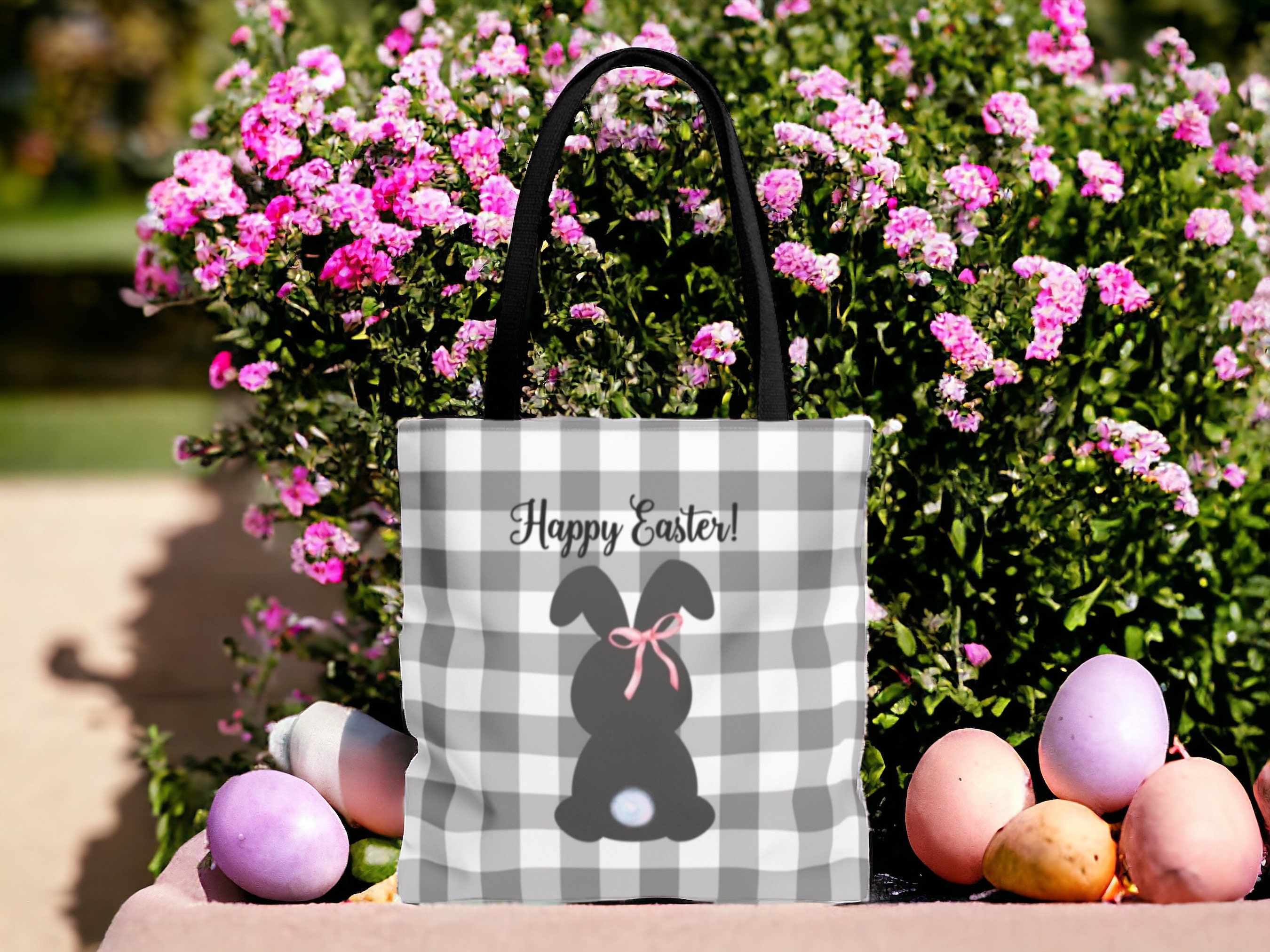 Easter Tote Bag. Grey Plaid, Easter Egg Hunt Tote. - Etsy