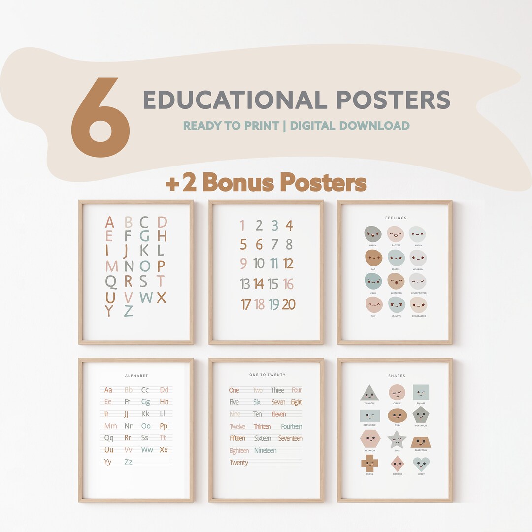 Montessori Educational Posters Set of 6 Digital Downloads: Alphabet ...