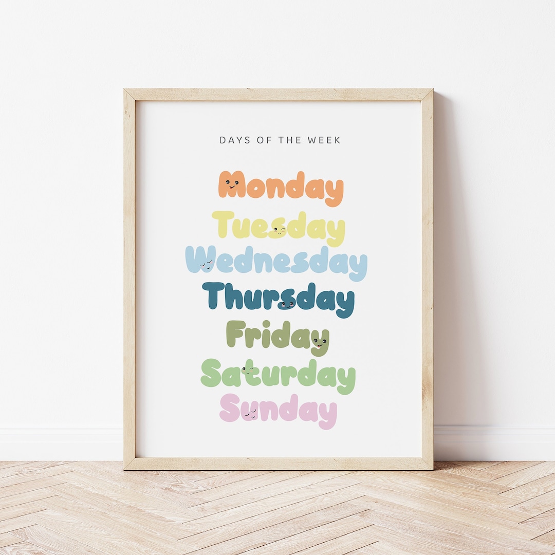 Days of Week Poster | Digital Download, Kids Room Decor - Etsy