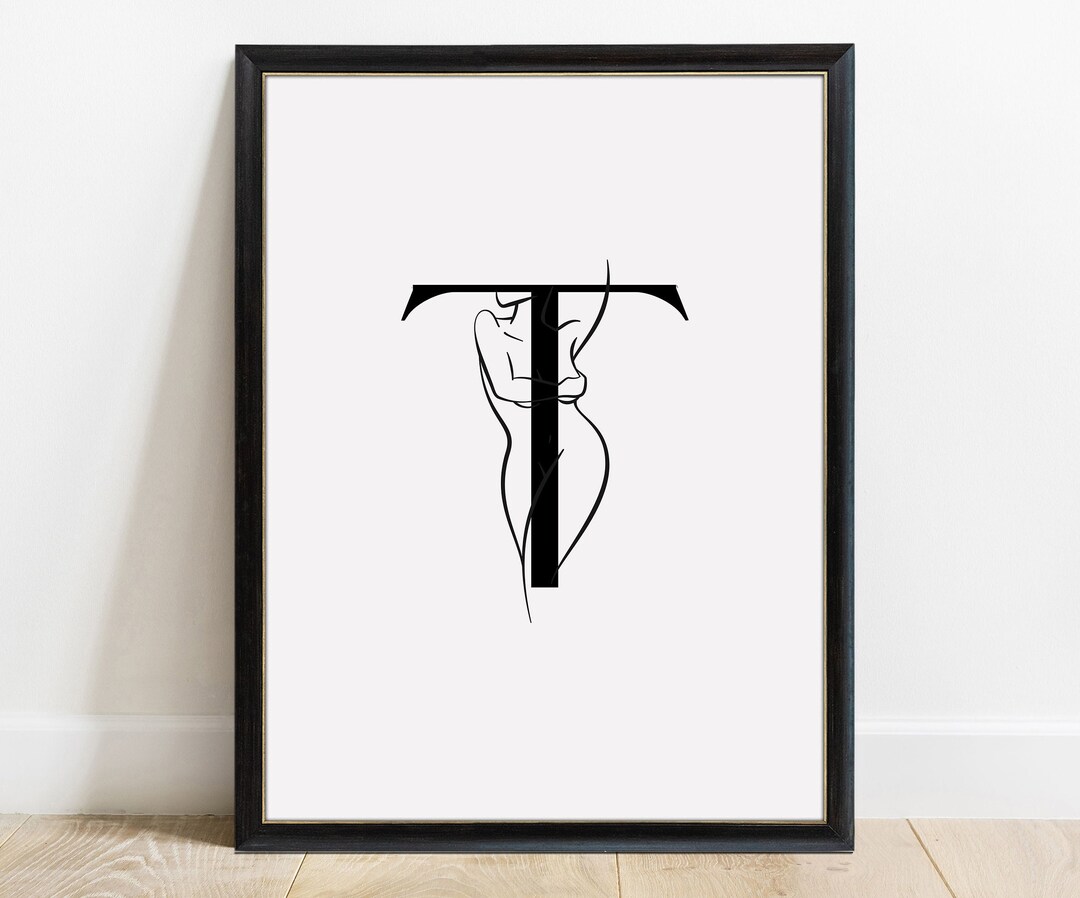 Letter t Wall Art, Line Body Drawing, Body Positive Art, First Name or ...