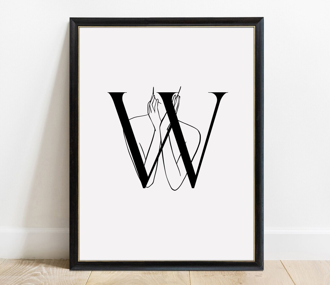 Letter w Wall Art, Line Body Drawing, Body Positive Art, First Name or ...