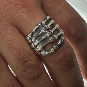 925 Sterling Silver Skeleton Hand Ring/ Punk Rock Biker Gothic Jewelry ...