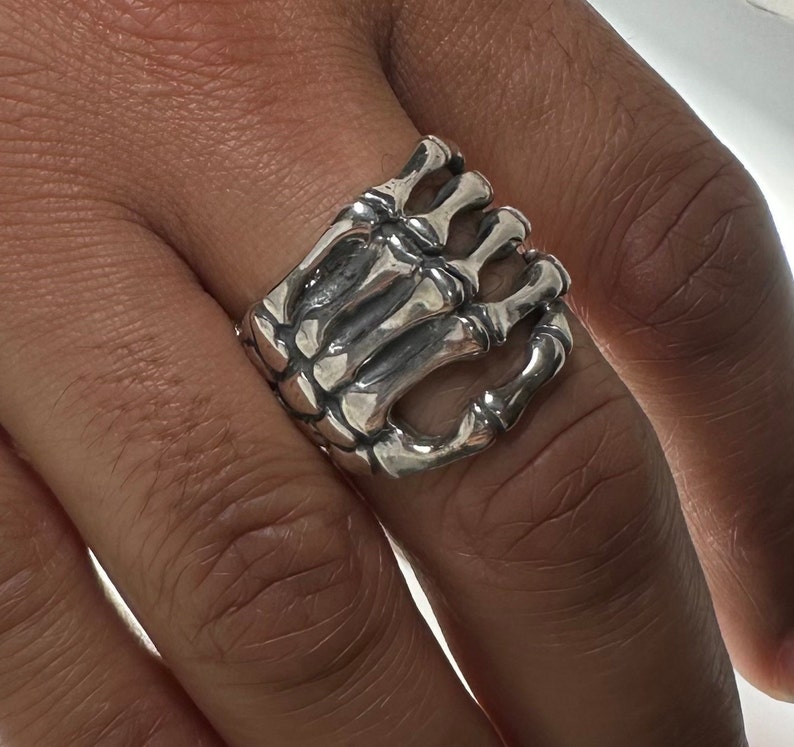 Heavy Men's 925 Sterling Silver 15.4 Gram Skeleton Hand Ring/ Punk Rock ...