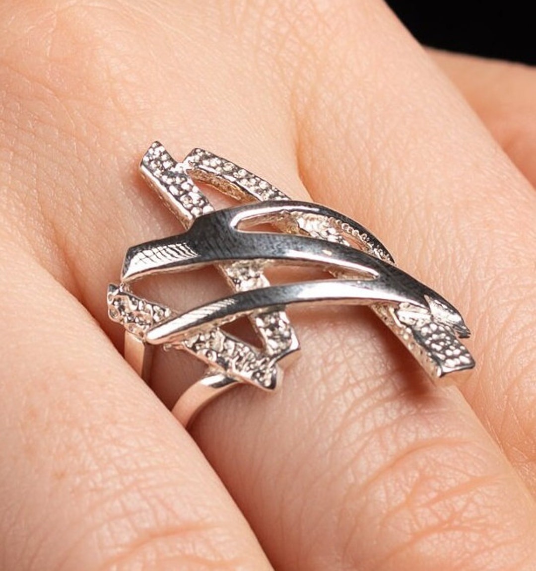 Wide Geometric Zig Zag Ring for Women /unusual Ring/handcrafted Ring/ Trendy Ring/large Zig Zag ...