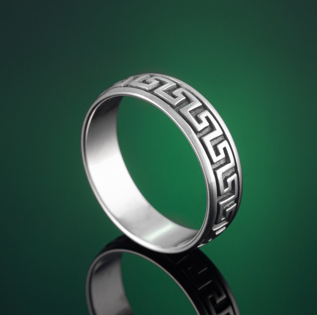 Greek Key Ring/solid Silver Greek Ring/meander Ring/ Thumb Ring/ Unisex ...