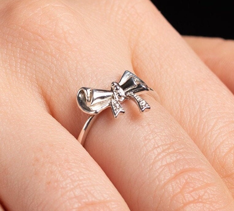 Sterling Silver Bow Ring Ribbon Rings Anniversary Gift Ring - Etsy