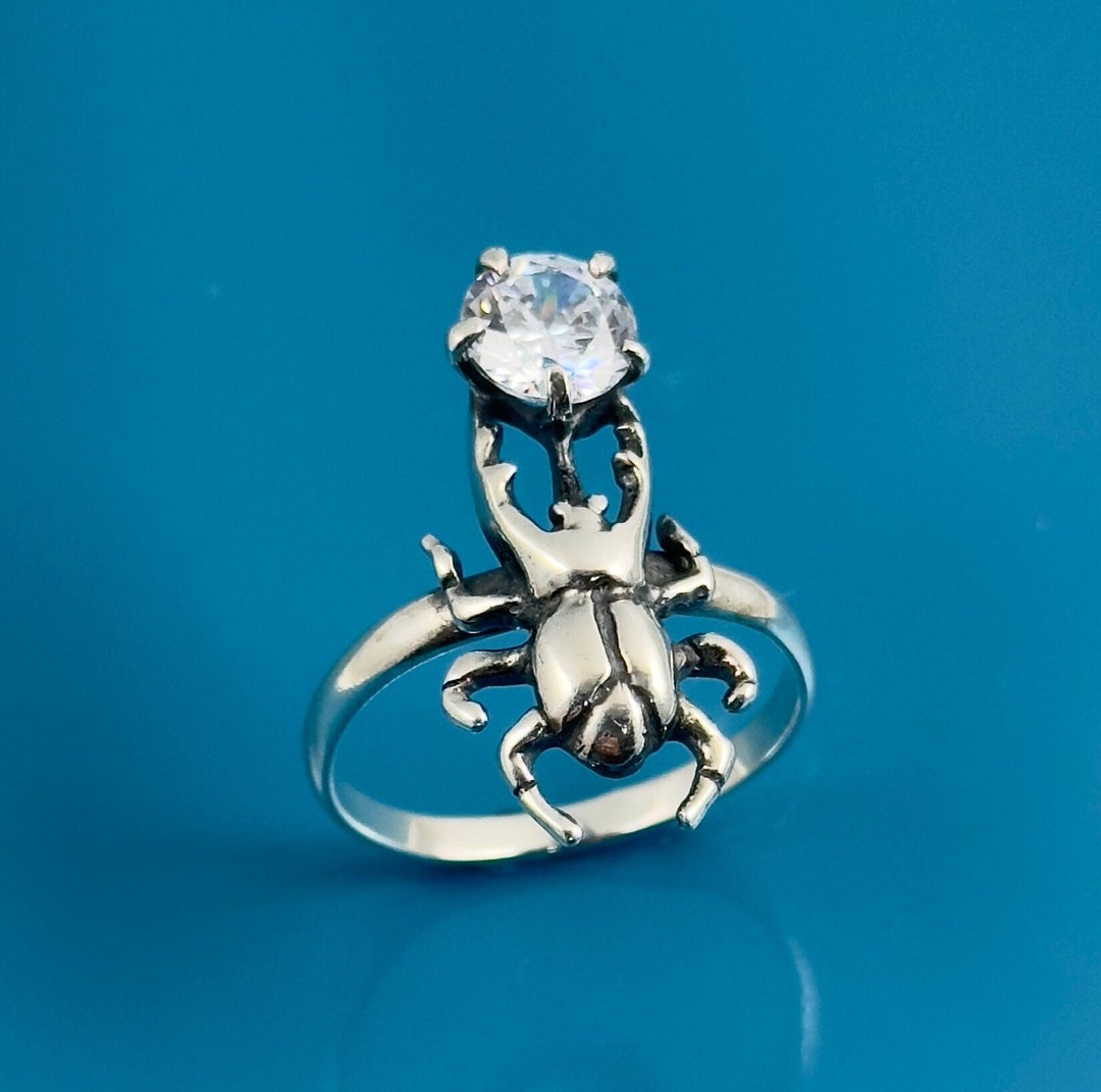 925 Sterling Silver Beetle Ring With CZ/ Insect Ring/ Gothic Bug ...