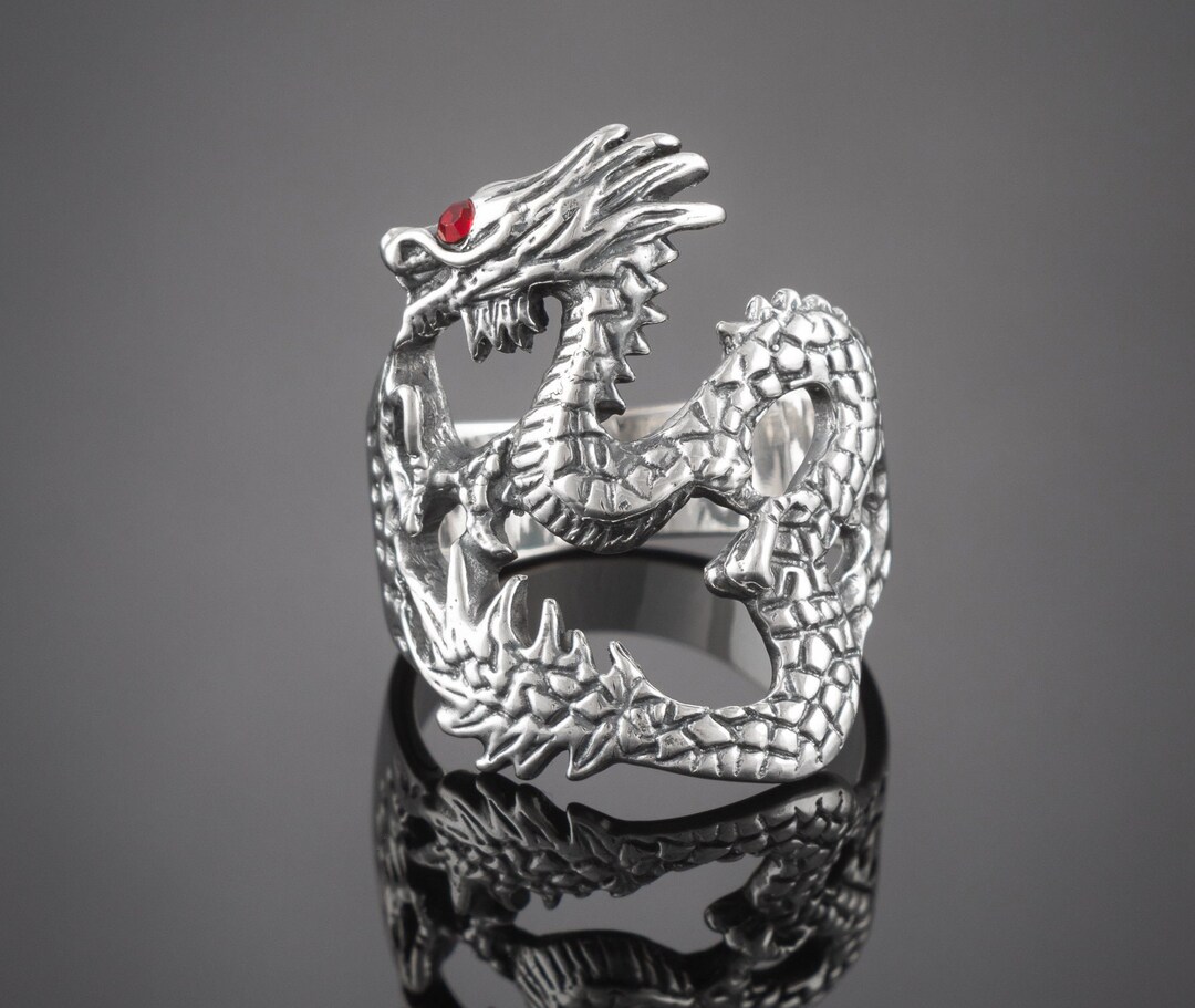 Dragon Ring With Red Gemstone for Women , Gothic Style Sterling Silver ...