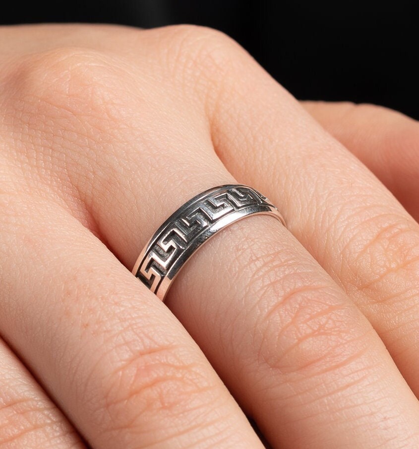 Greek Key Ring/solid Silver Greek Ring/meander Ring/ Thumb Ring/ Unisex ...