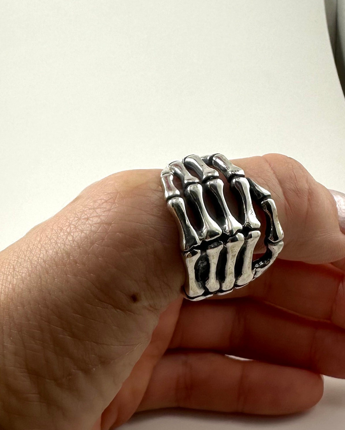 925 Sterling Silver Skeleton Hand Ring/ Punk Rock Biker Gothic Jewelry ...