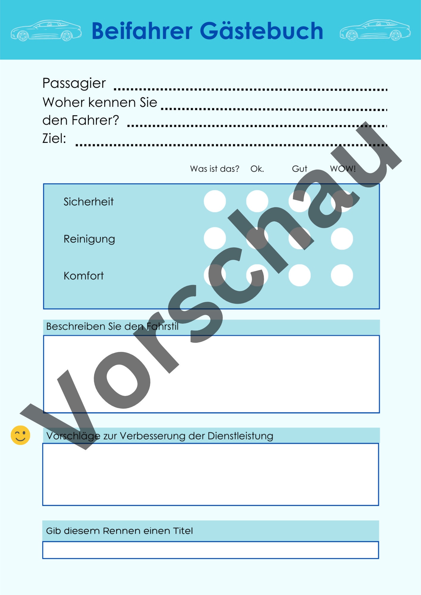 Beifahrer Gästebuch, Druckbares Digitales Produkt, Mitfahrer Bewertet ...
