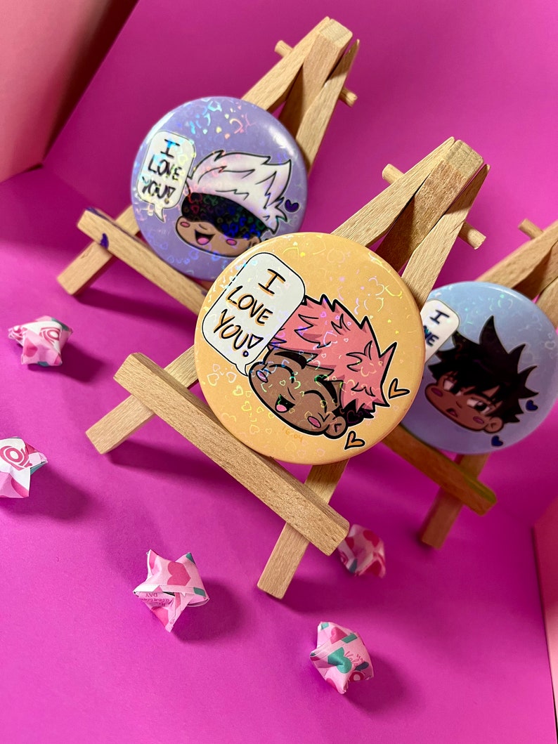 Jujutsu Kaisen Anime Buttons: Holographic Heart - Satoru Gojo, Yuji ...