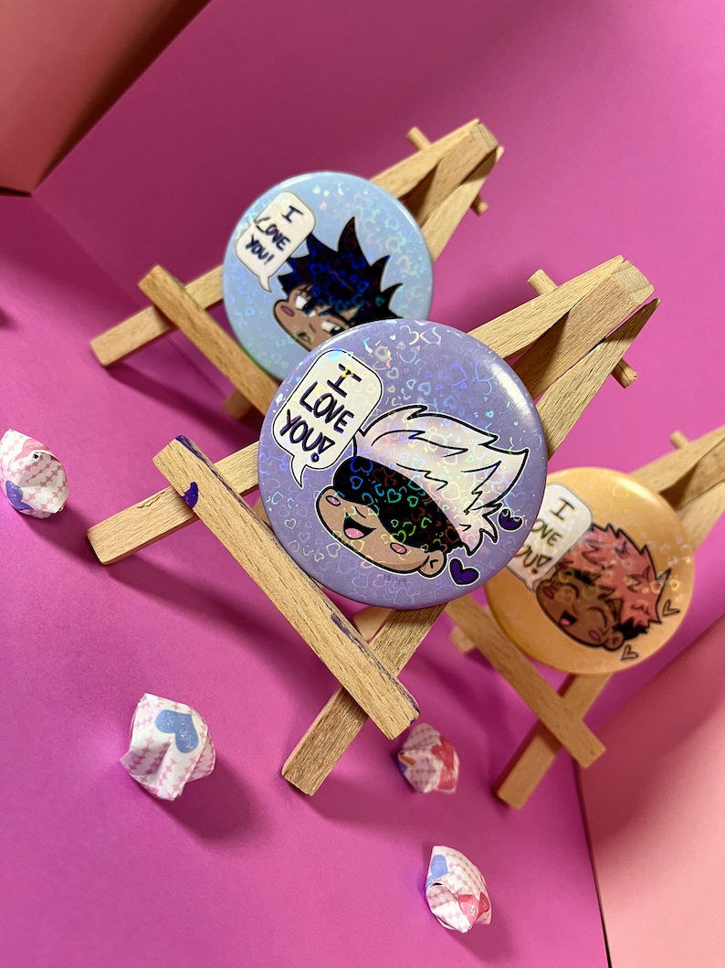 Jujutsu Kaisen Anime Buttons: Holographic Heart - Satoru Gojo, Yuji ...