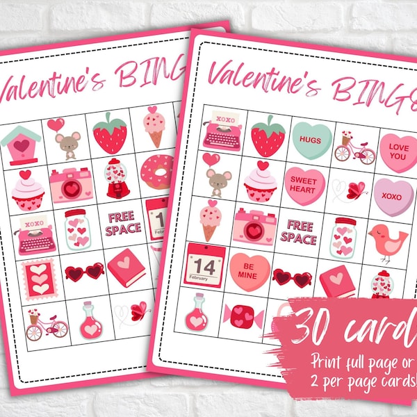 Valentine Bingo Cards - Etsy