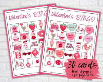 30 Printable Valentine's Day Bingo Cards School Party - Etsy