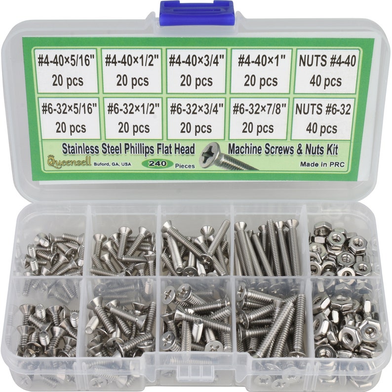 Small Machine Screws and Nuts, Flat Head Screws 4-40 and 6-32, Machine ...