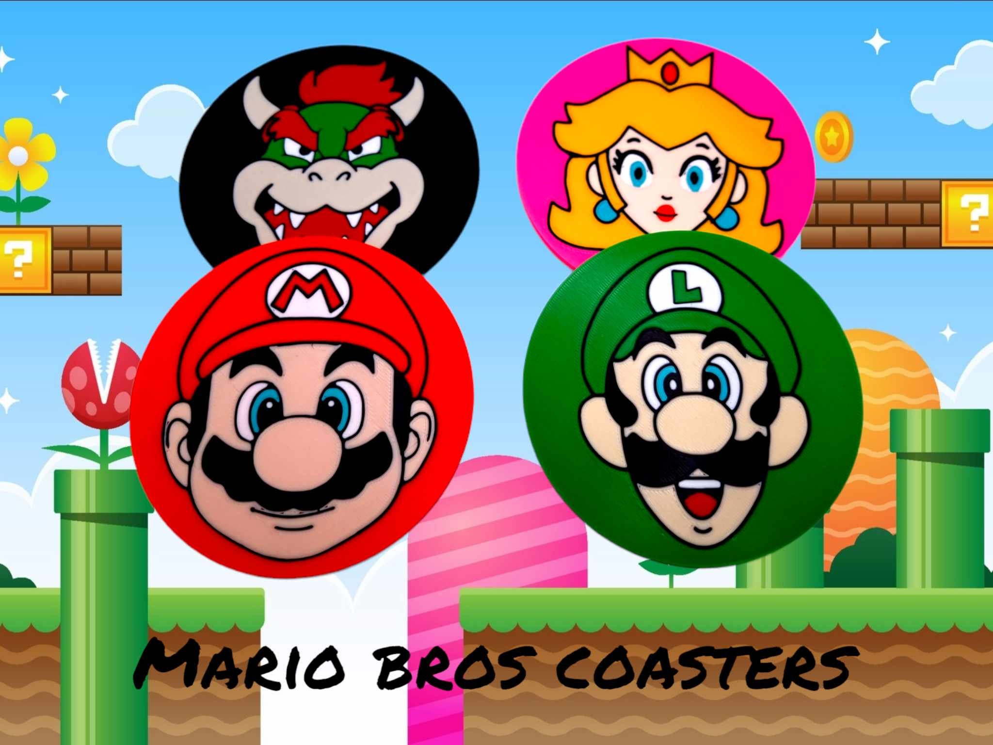 Mario Bros Glass Coasters With Cork Surface Set Of