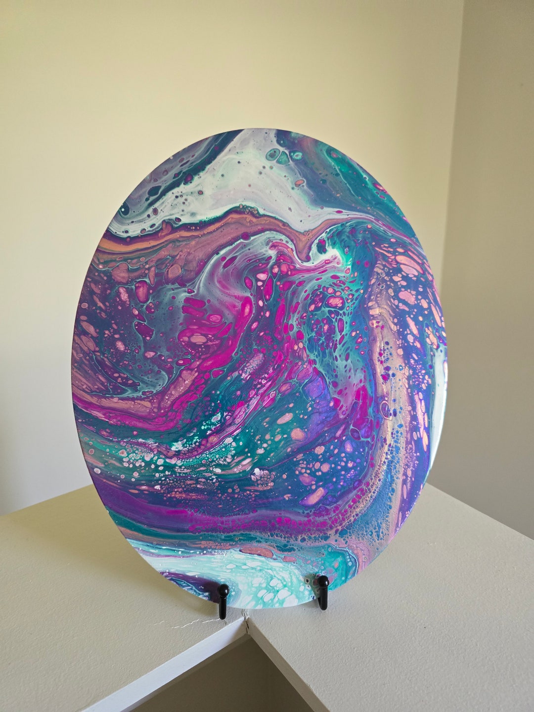 EASTER EGG Original Abstract Acrylic Fluid Pour Painting, Oval 11 X 14 ...