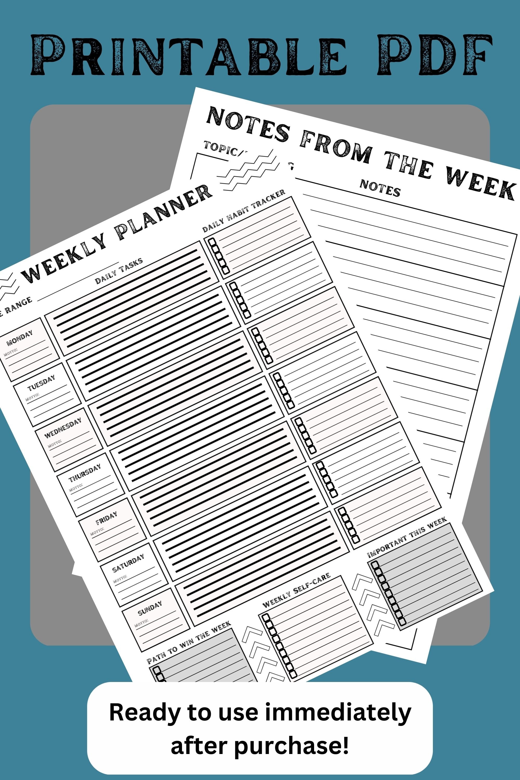 Printable Weekly Planner Daily Tasks Habit Tracker Self Care Important ...