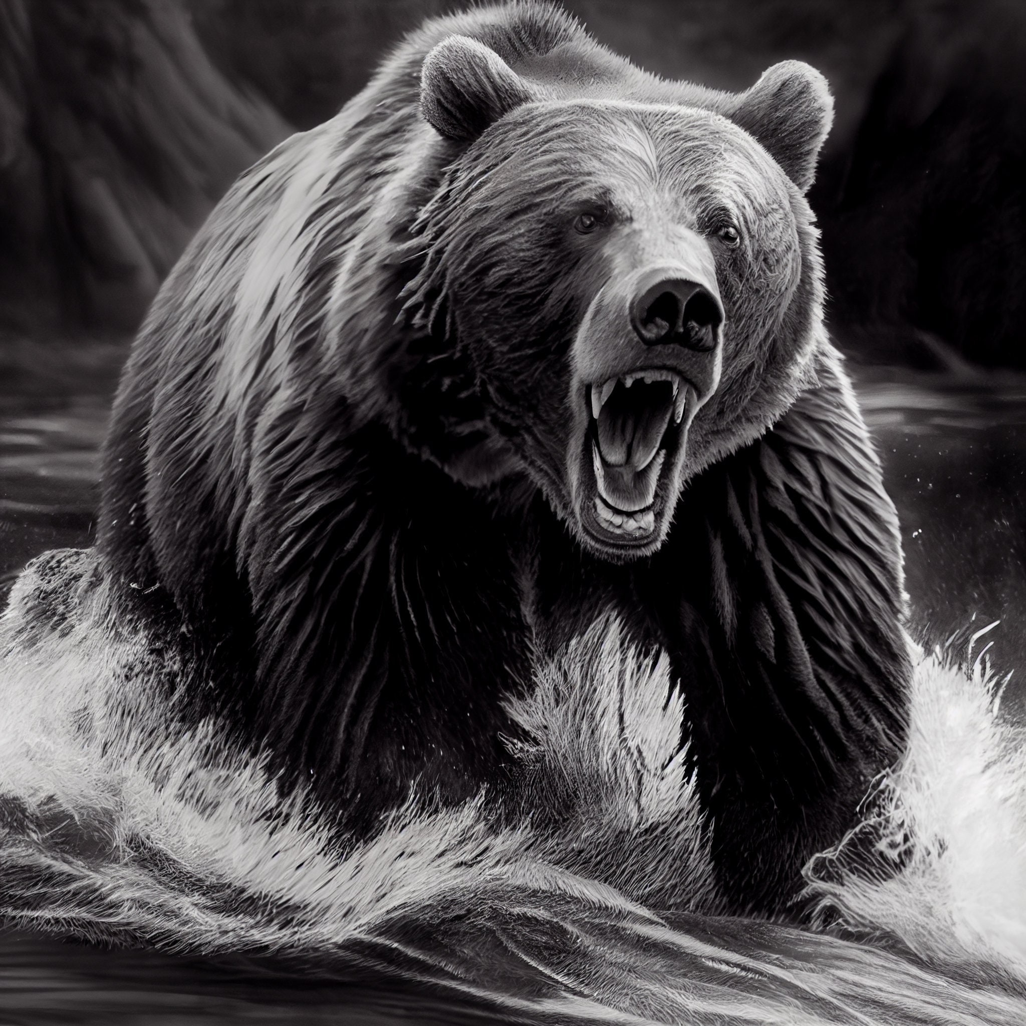 Grizzly Bear Black And White